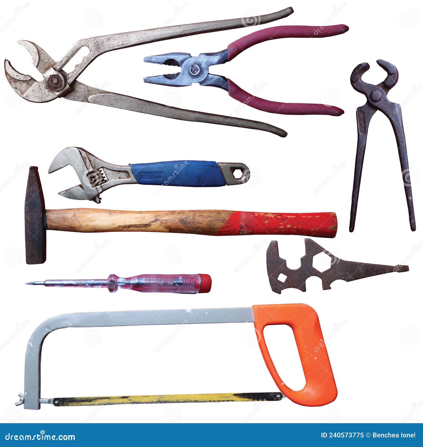 Old Used Hand Working Tools Collection Isolated on White Stock Image ...