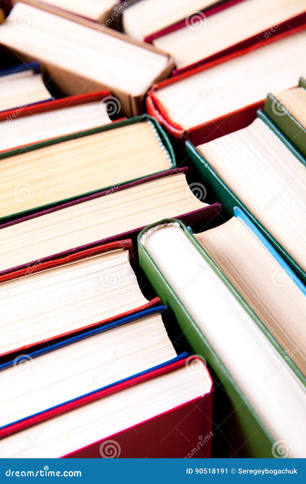 Old And Used Hardback Books, Text Books Seen From Above On Wooden Floor ...