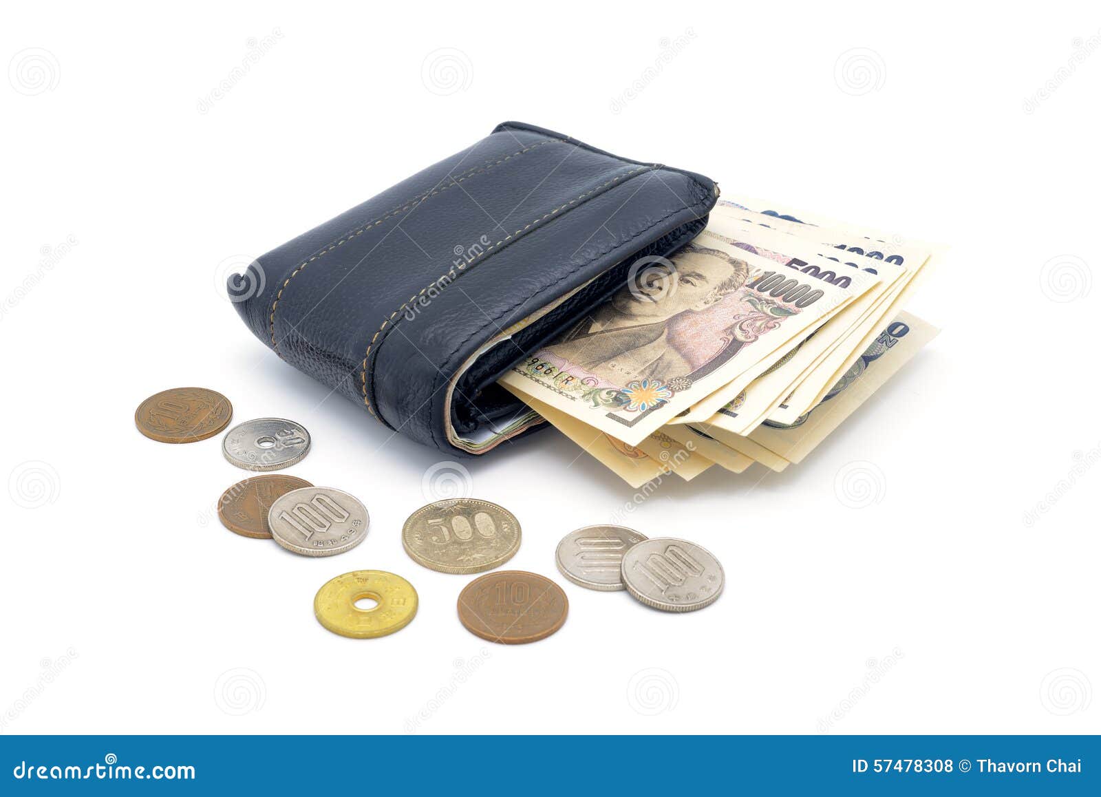 Old Used Leather Wallet, Coins and Bank Notes Stock Photo - Image of ...