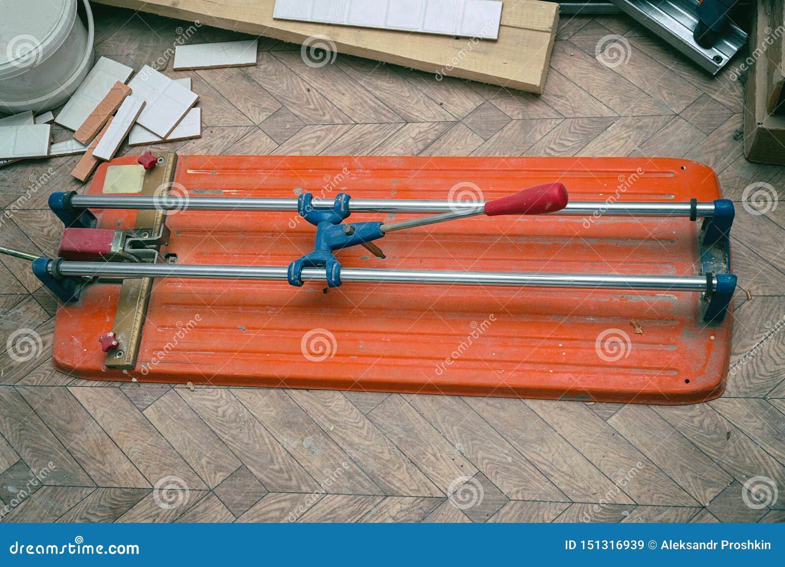 Old Used Tile Cutter for Ceramic Tile on Floor Stock Image - Image of ...