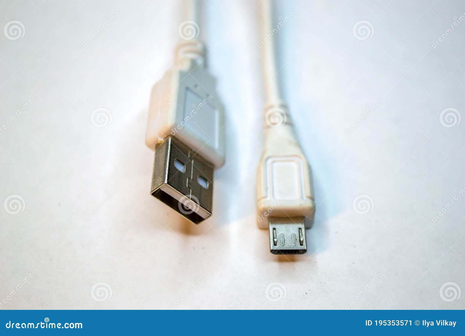 Old and Used USB Cable Type Microusb Isolated on White Background. Shot ...