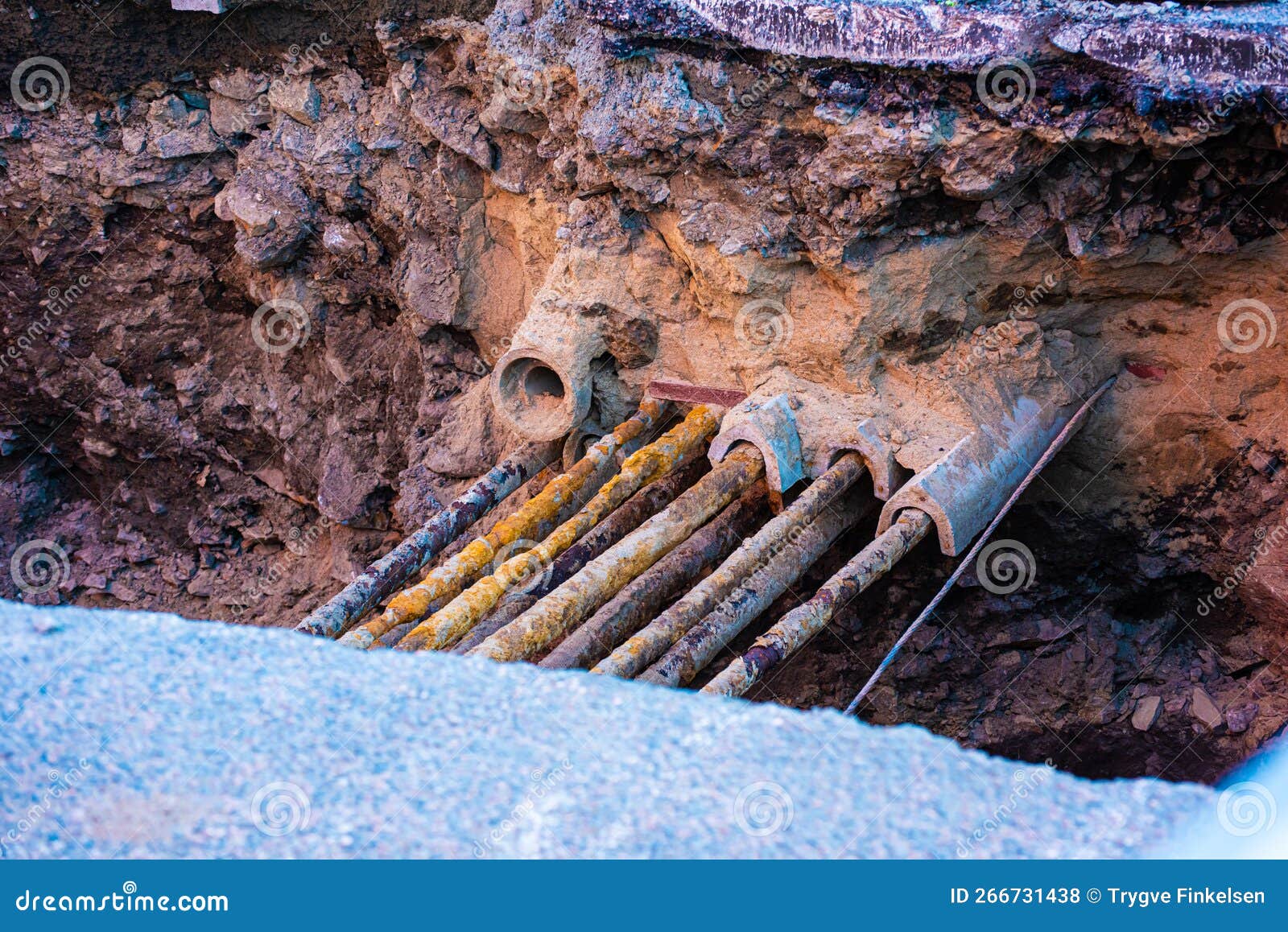 Old Utilities Pipes Uncovered during Road Works.. Stock Photo - Image ...