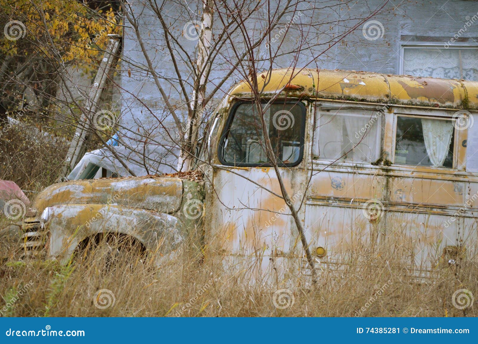 Old van in yard stock image. Image of transportation - 74385281