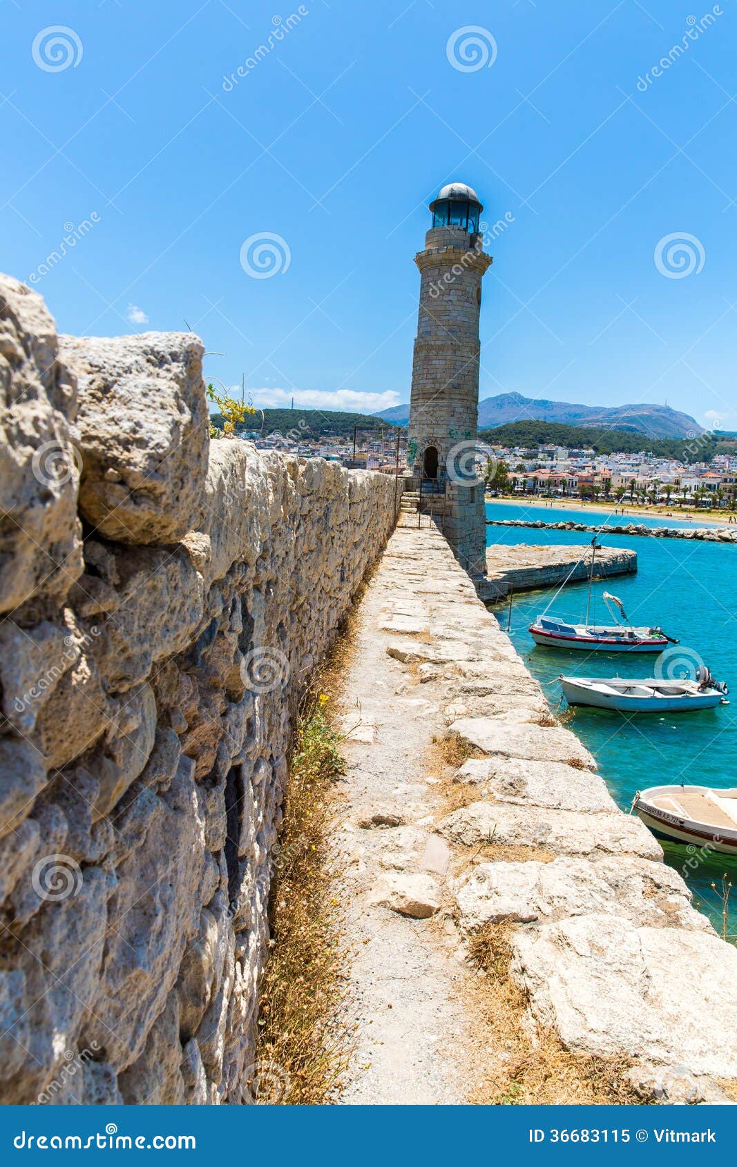 Old Venetian Lighthouse at Harbor. Crete, Greece Stock Image - Image of ...
