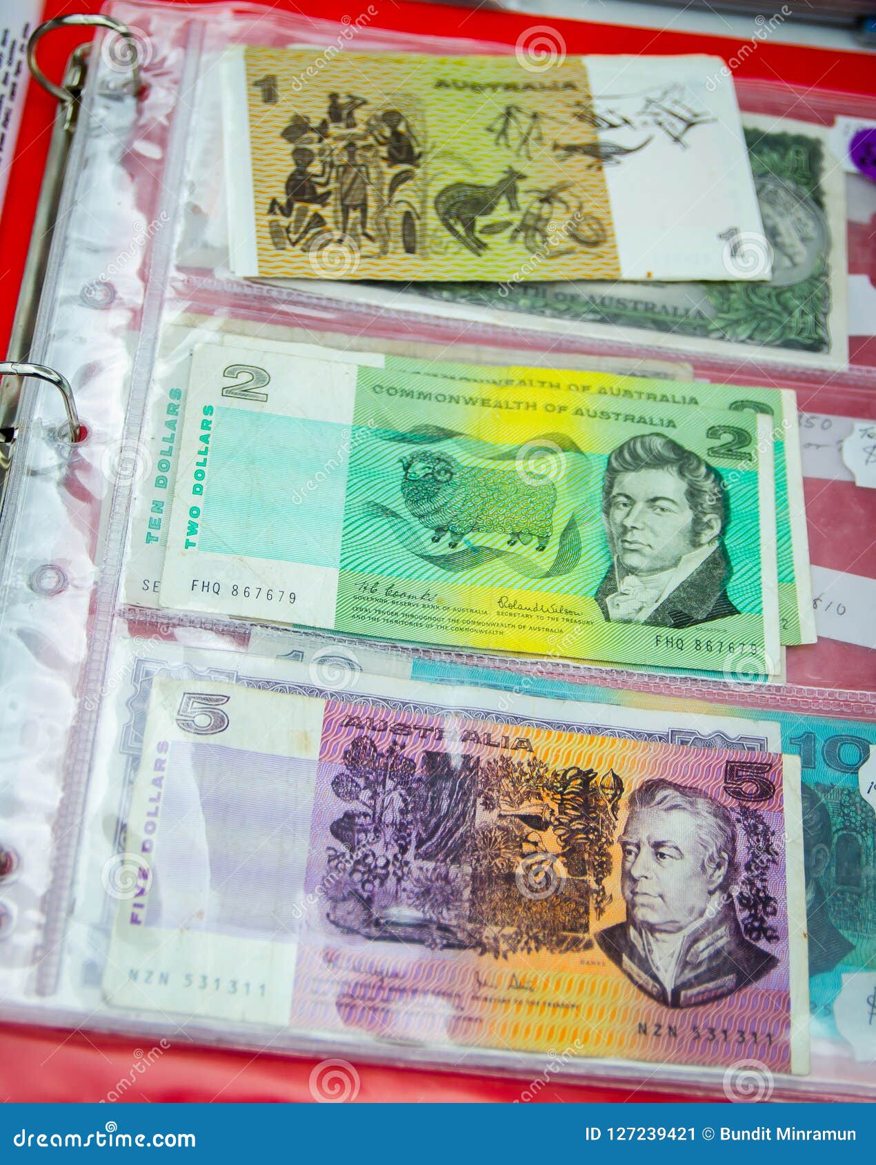 The Old Version of Australian Banknotes in Value of 1 , 2 and 5 Dollars ...