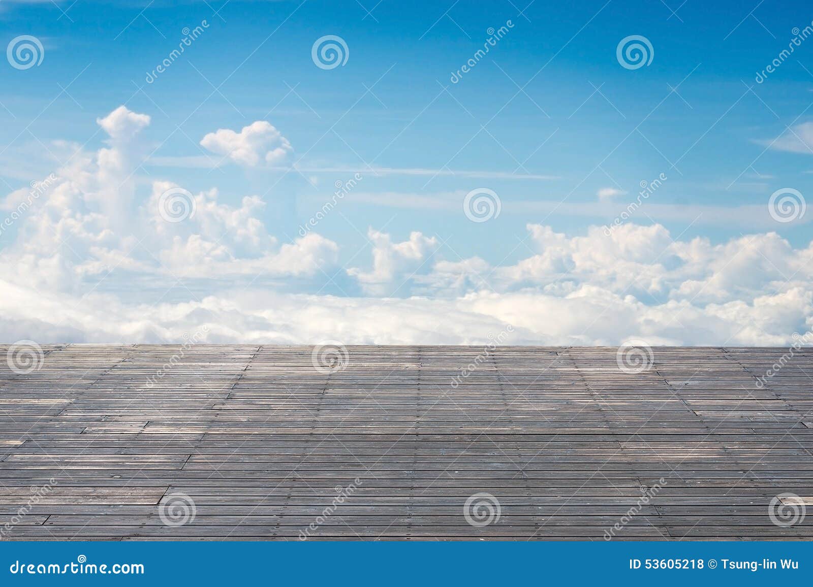 Old Vertical Striped Wooden Terrace with Sunny Sky Cloudscape Stock ...