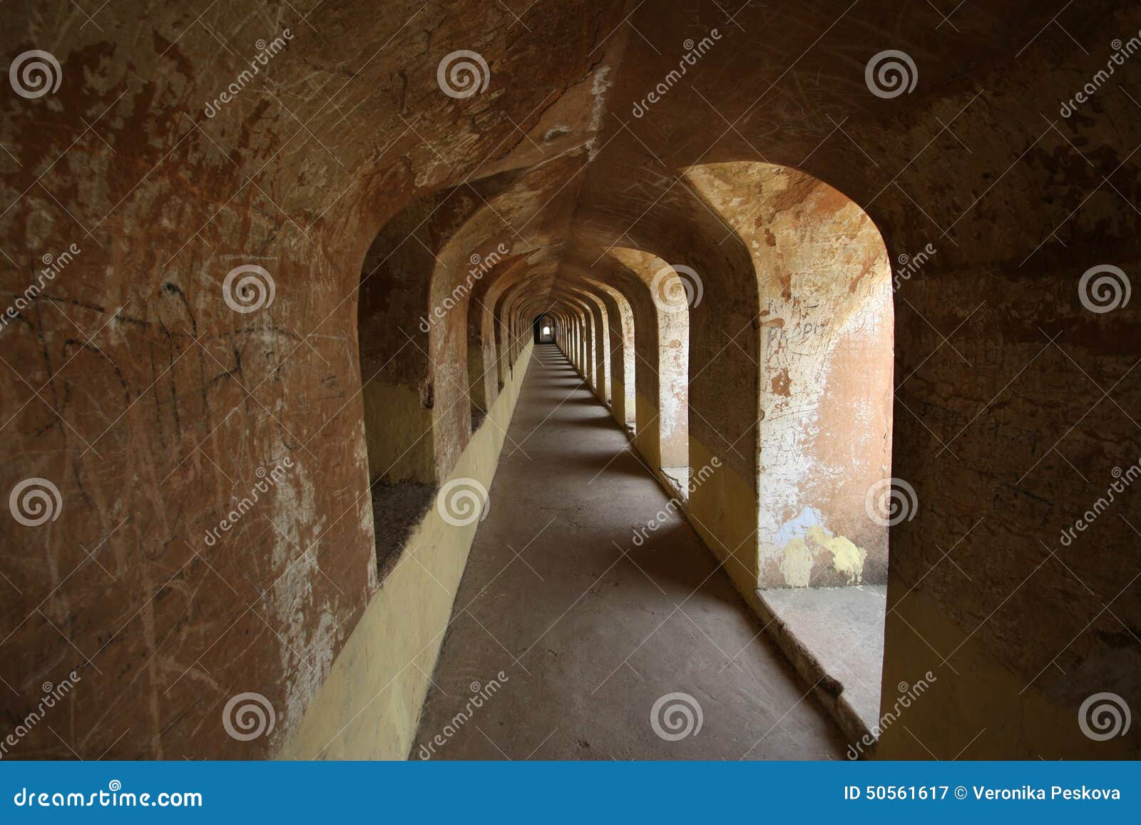 Old and very long corridor stock image. Image of east - 50561617