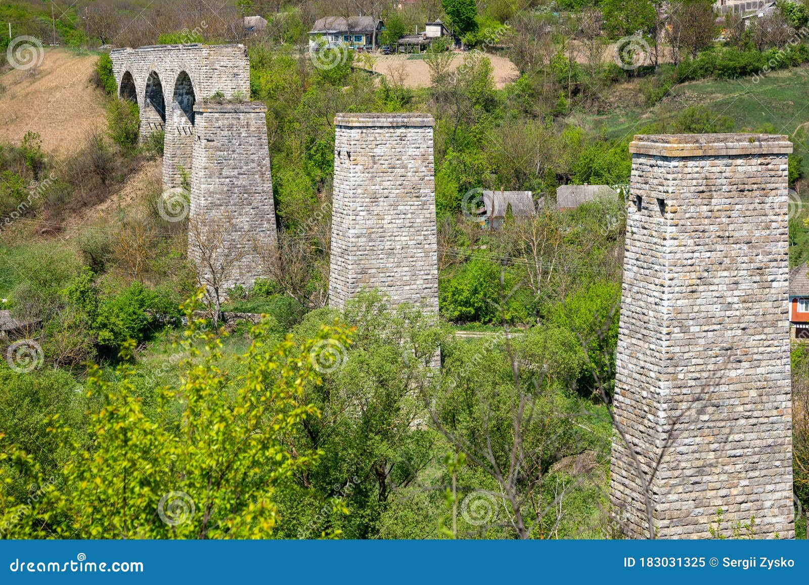 Old Viaduct. Unfinished Railway Bridge Made of Stone Stock Image ...