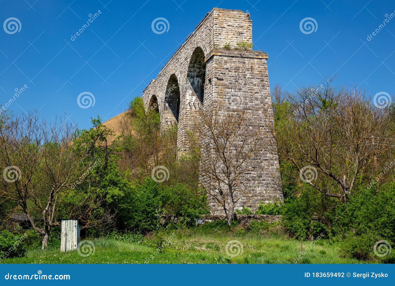 Old Viaduct. Unfinished Railway Bridge Made of Stone Stock Photo ...