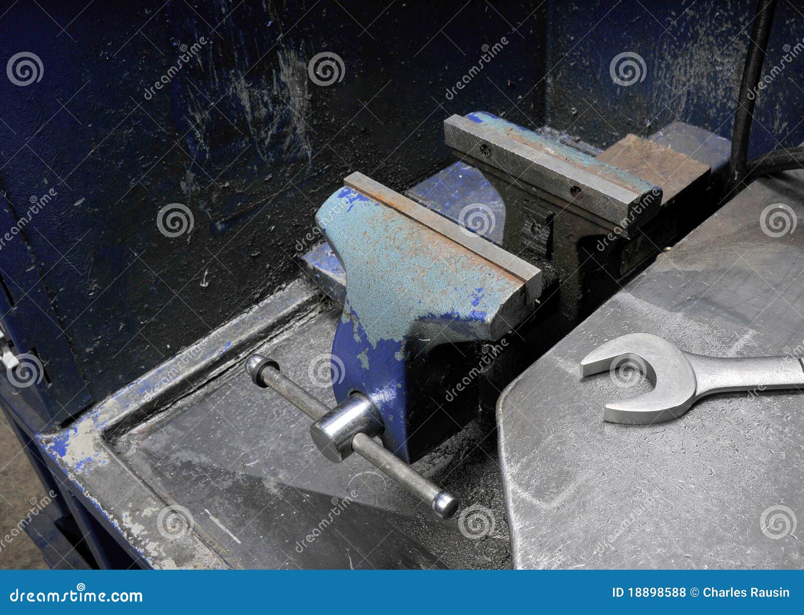 Old Vice and Wrench stock photo. Image of factory, blue - 18898588
