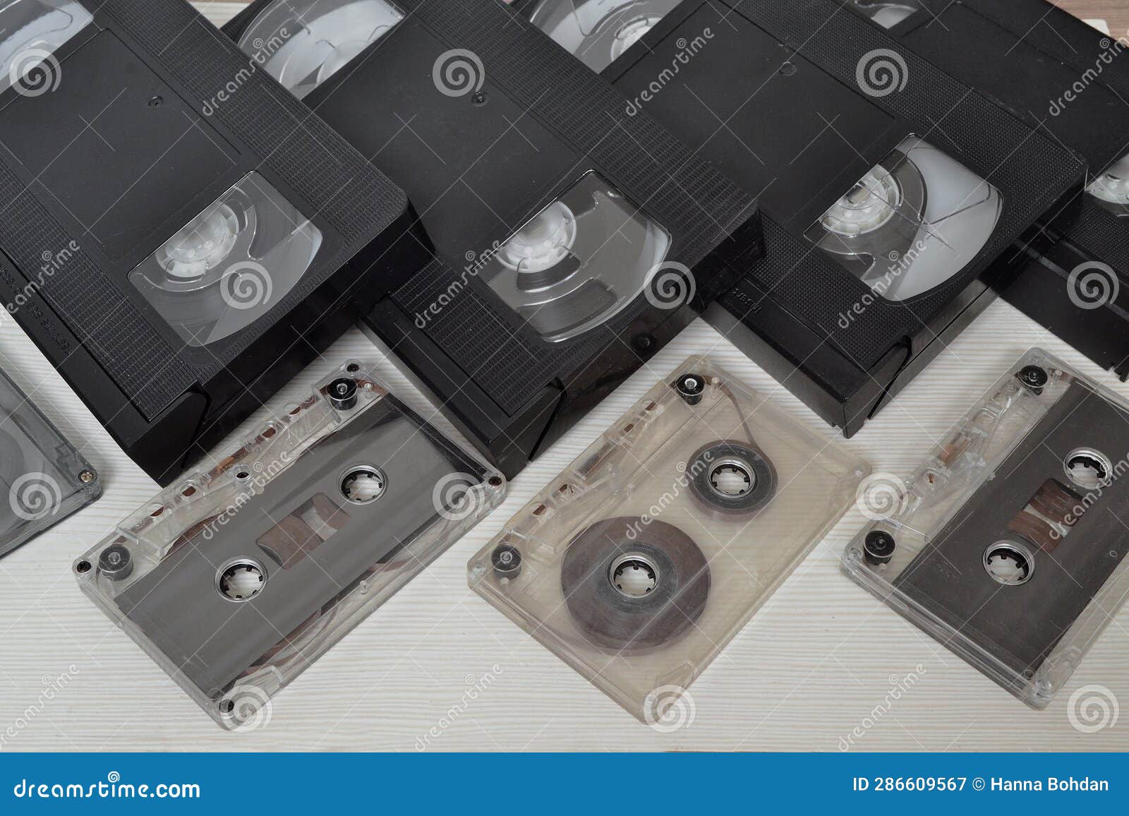 Old Video and Audio Cassettes on the Table Stock Image - Image of wheel ...