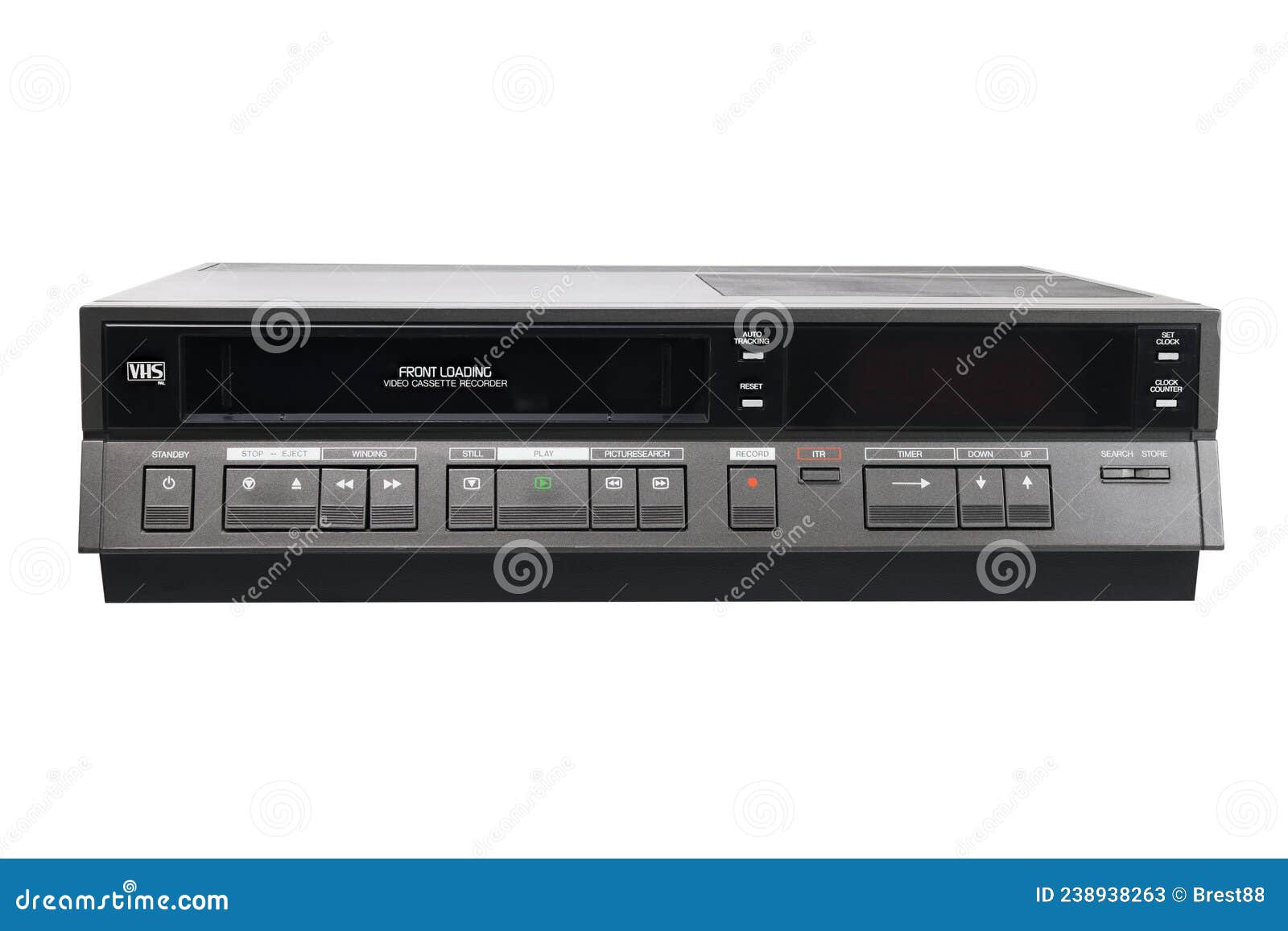 Old Video Recorder 1980s 1990s Isolated on White Background. Front View ...