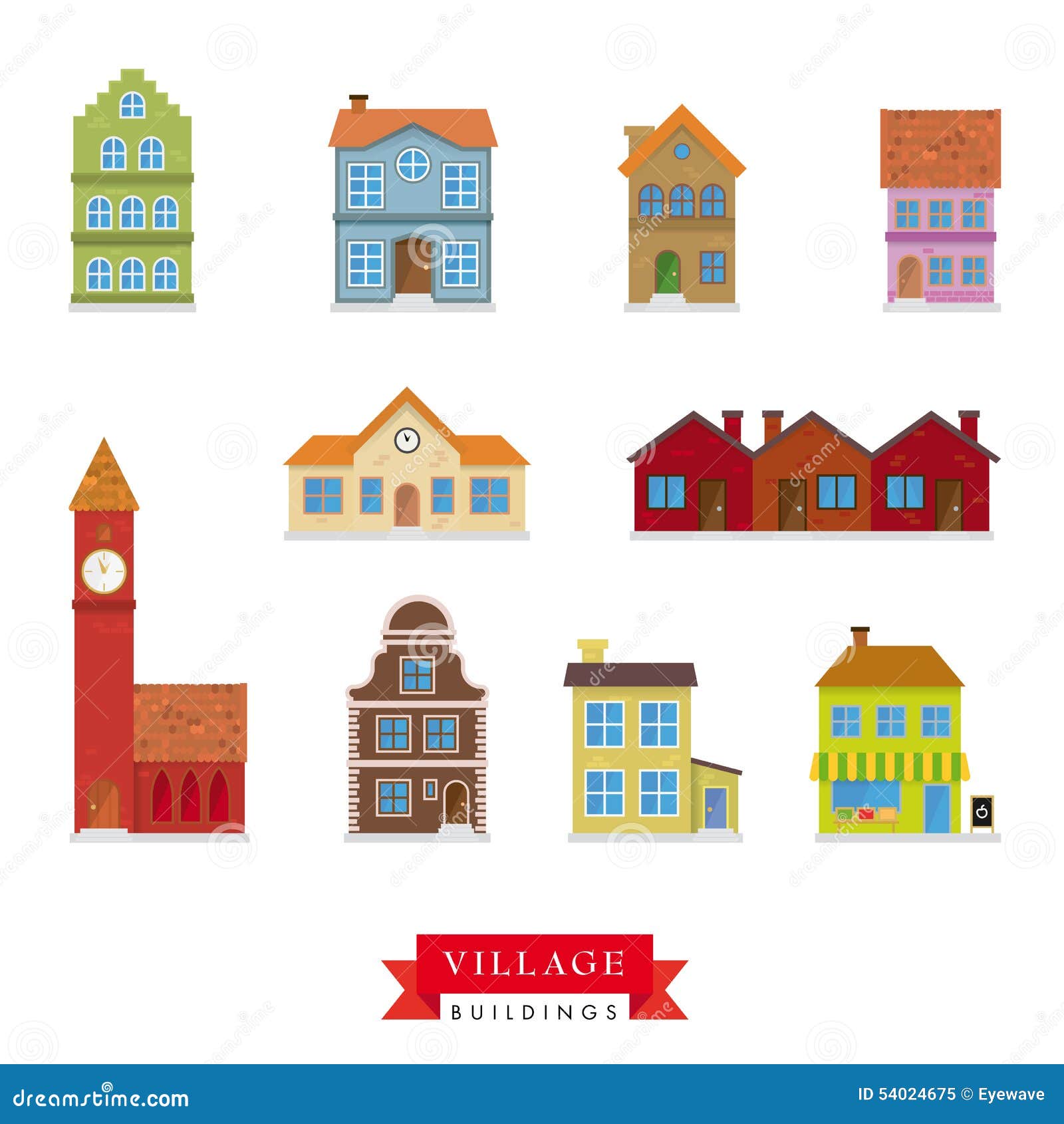Old Village Buildings Vector Set Stock Vector - Illustration of gable ...