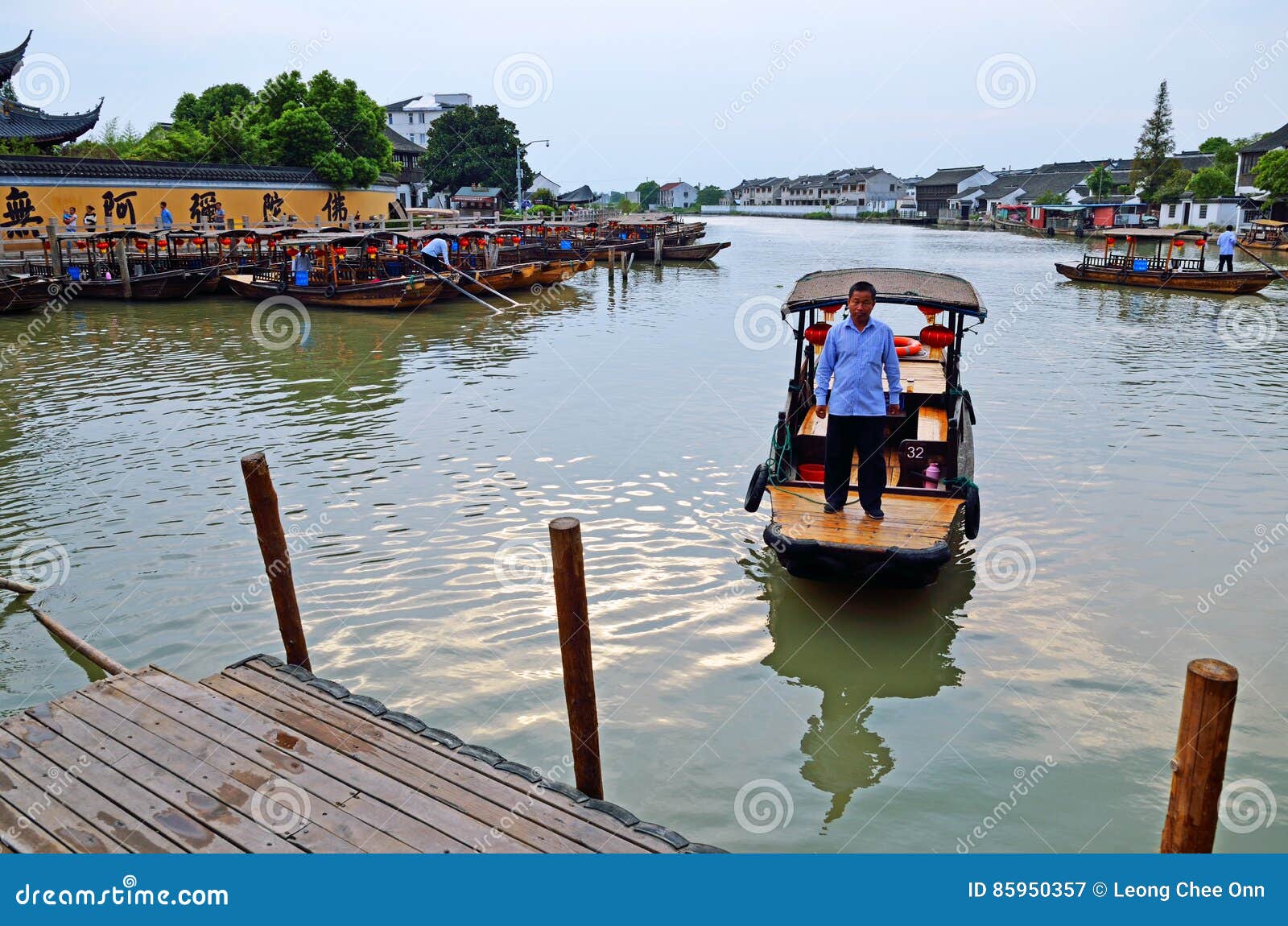 Old Village by River in Shanghai with Boat Editorial Photography ...