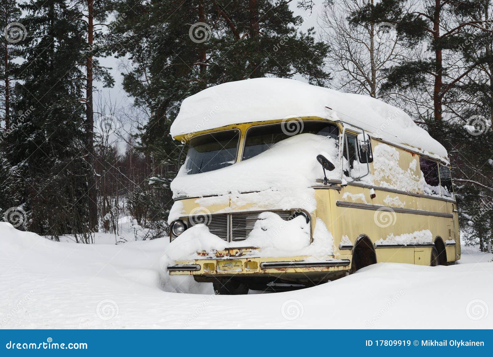Old Vinage Bus Covered with Winter Snow Stock Image - Image of ...