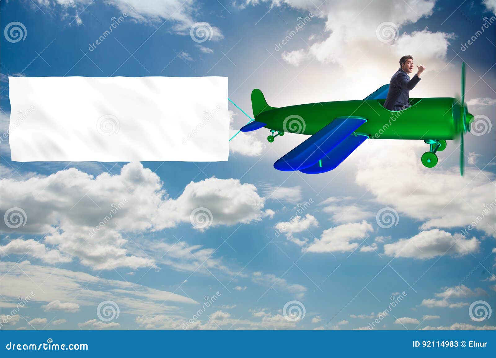 The Old Vintage Airplane with Banner Ribbon Stock Image - Image of ...
