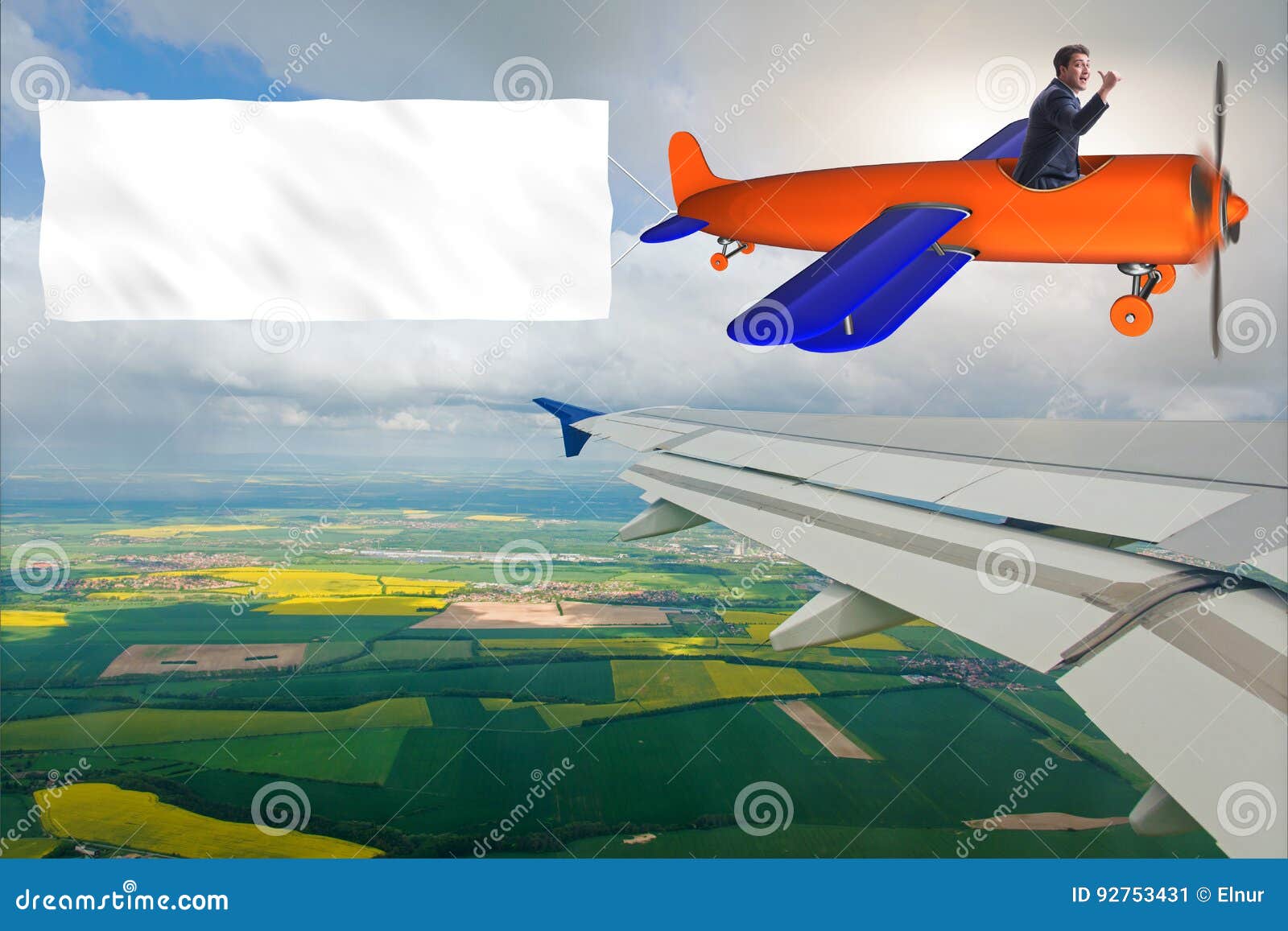 The Old Vintage Airplane with Banner Ribbon Stock Image - Image of ...