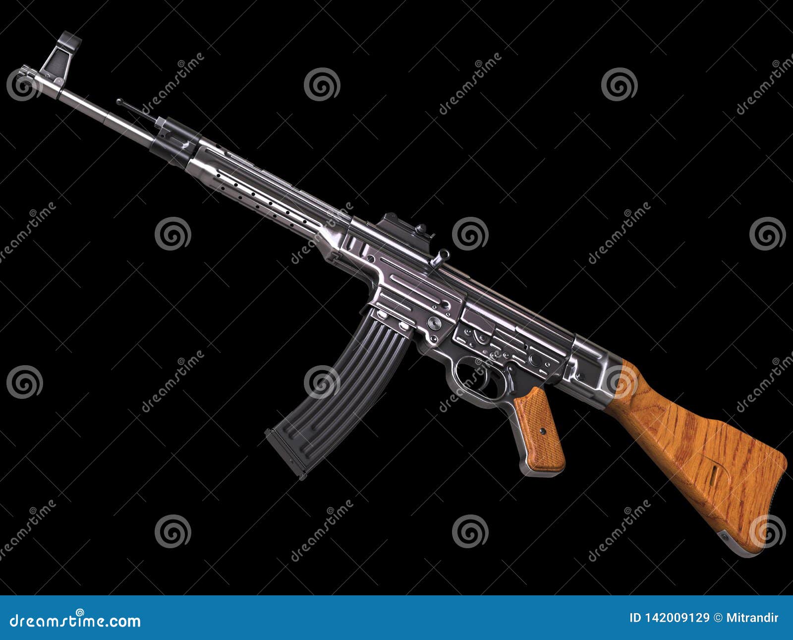 Old Vintage Assault Rifle Restored Stock Illustration - Illustration of ...