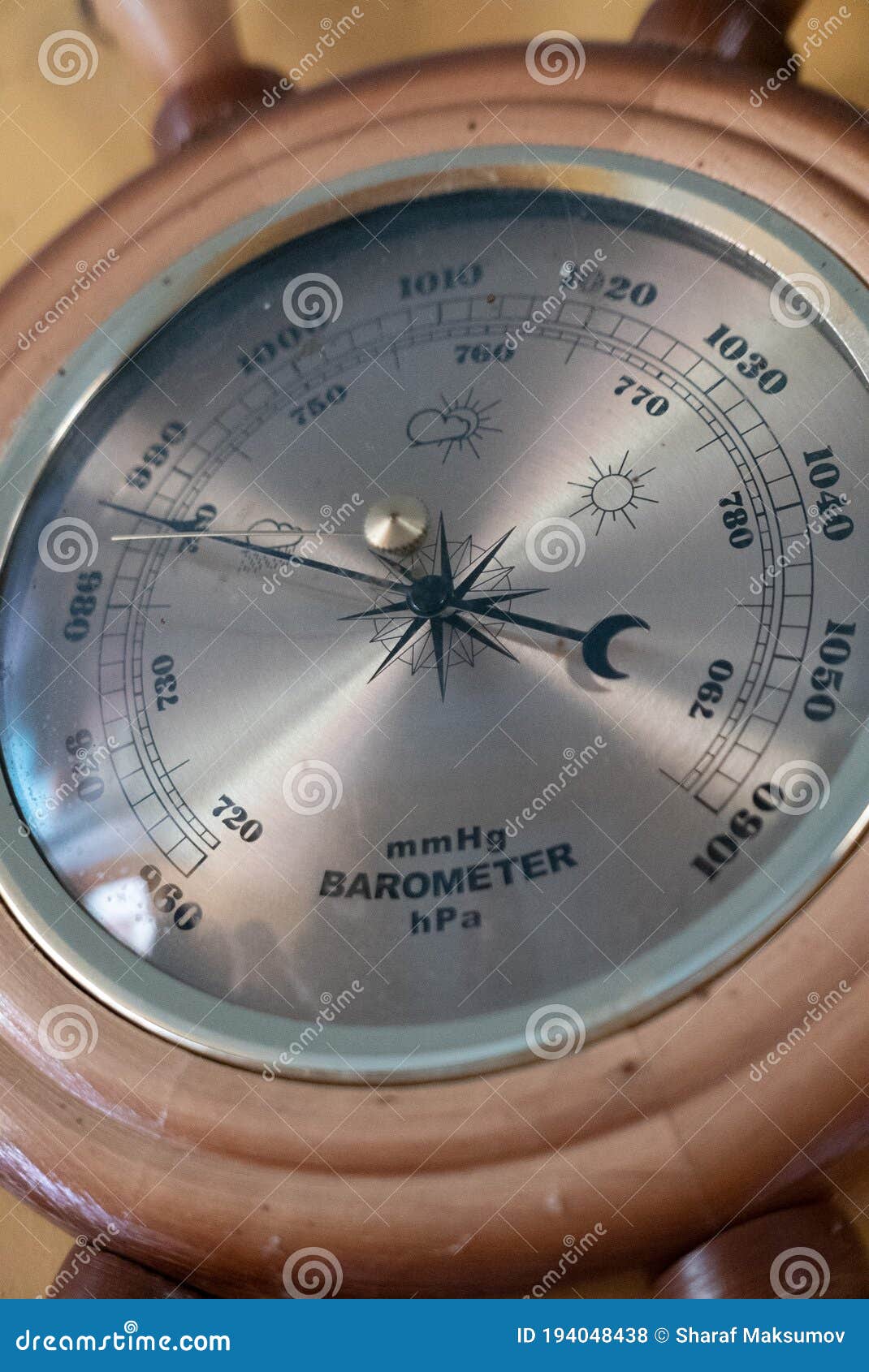 Vintage Old Barometer, Pressure Gauges. Analog Manometer. Stock Photo ...