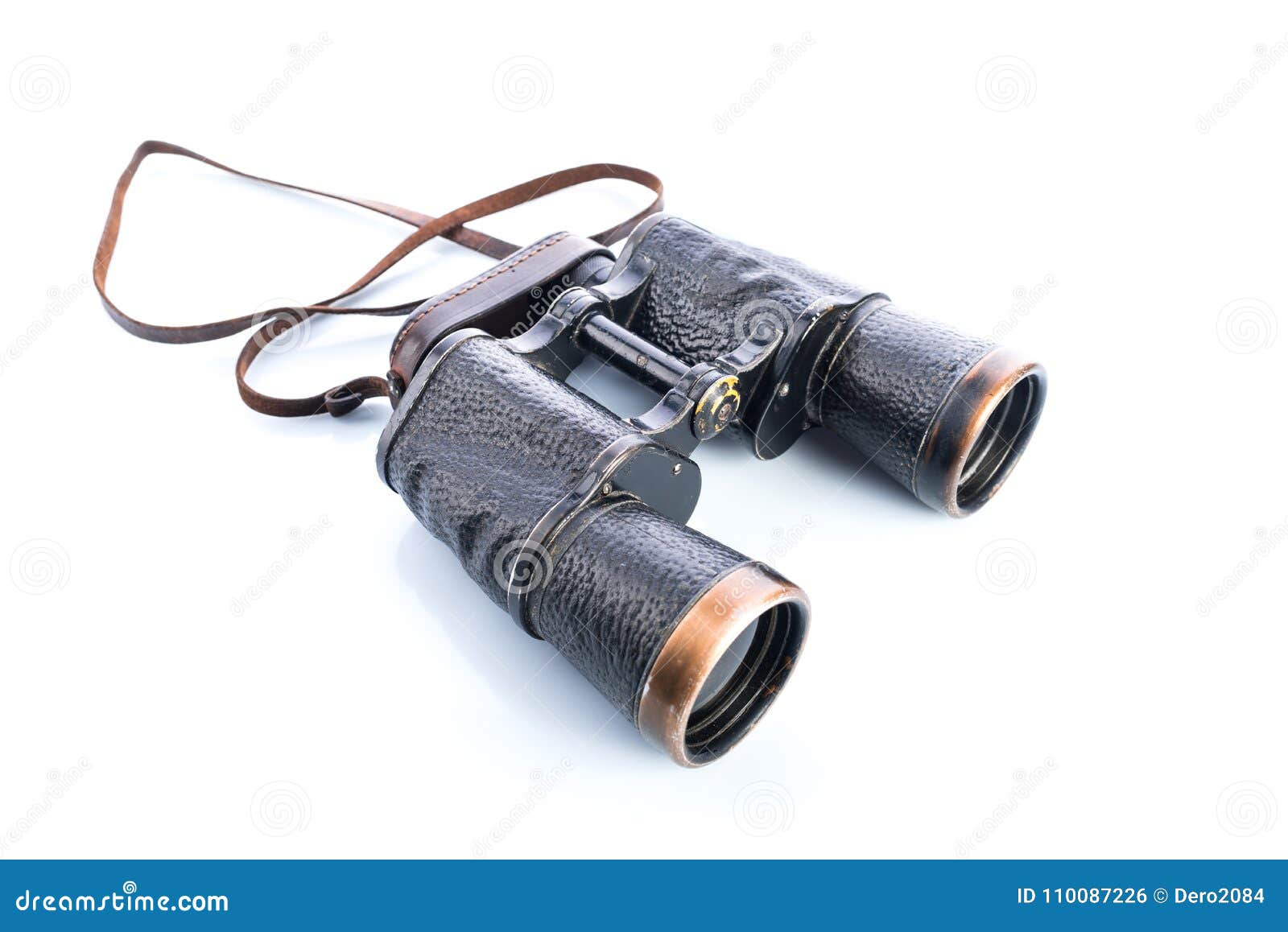 Old Vintage Binoculars on White Background, Reflections and Shadows ...