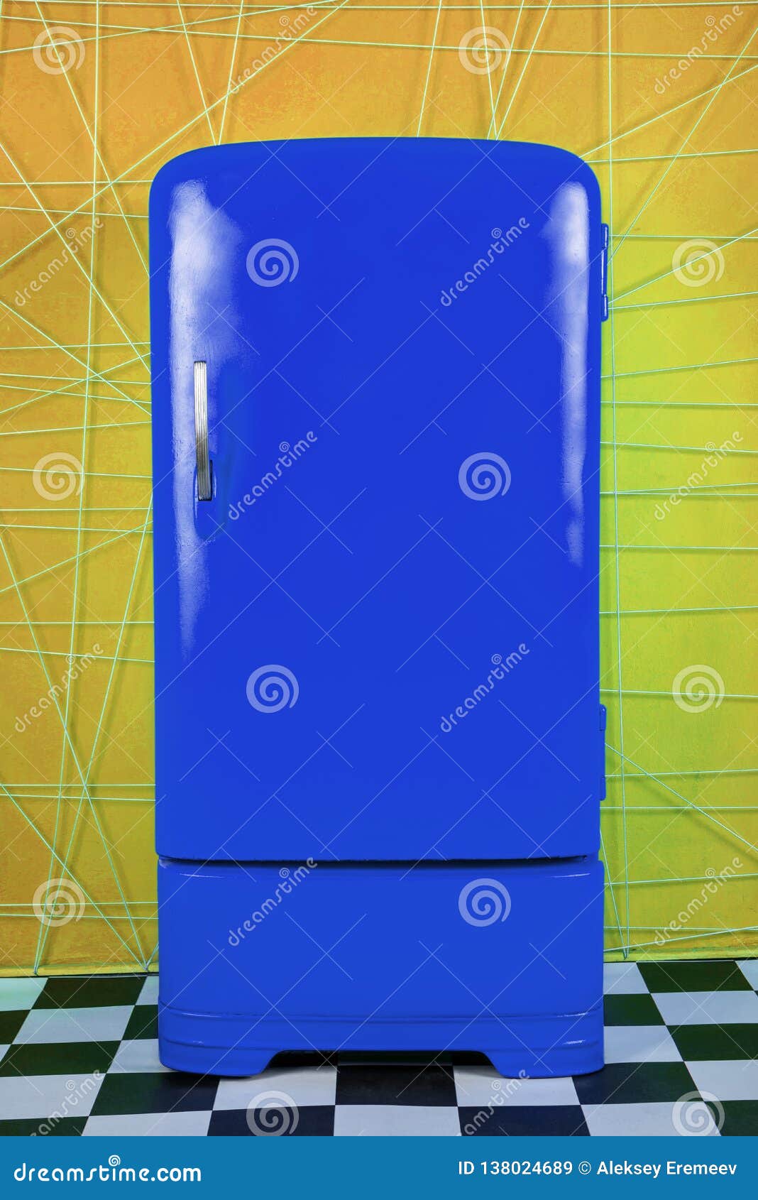 Old Vintage Blue Refrigerator on a Orange Background Stock Image ...