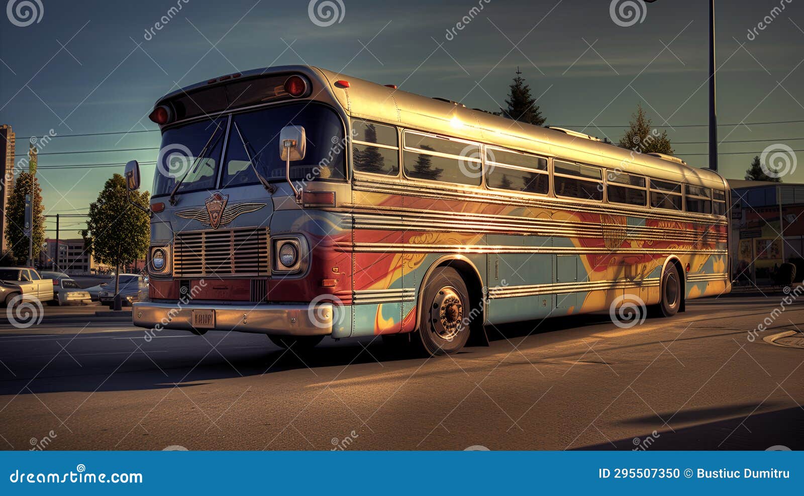 Old Vintage Bus on a Small City Road Stock Illustration - Illustration ...