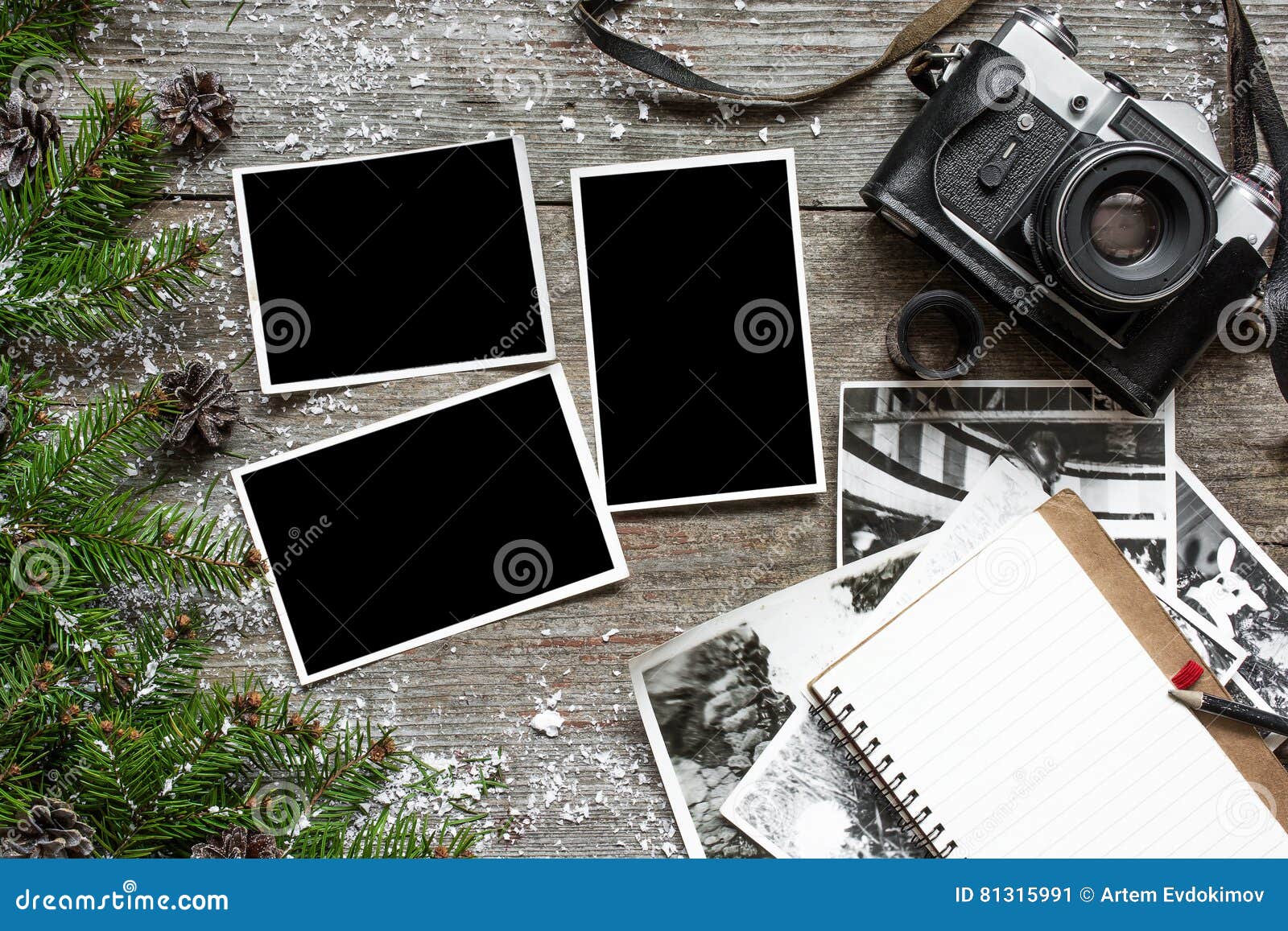 Old Vintage Camera and a Stack of Photo Frames Stock Image - Image of ...