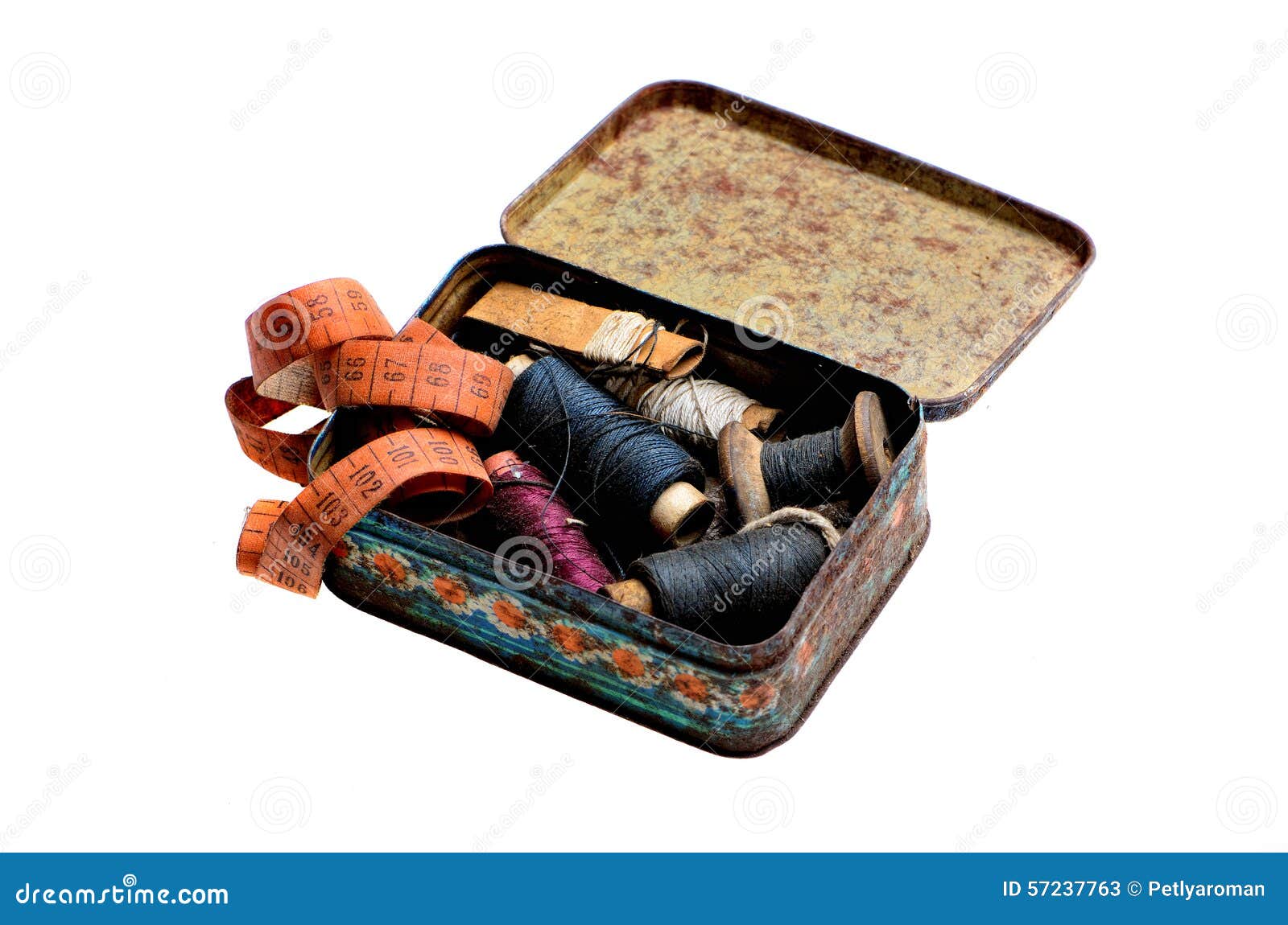 Old Vintage Casket with Thread on a White Background Stock Image ...