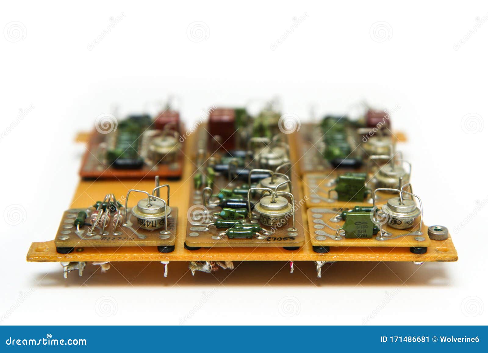The Old Vintage Circuit Board with Several Electronic Components. Stock ...