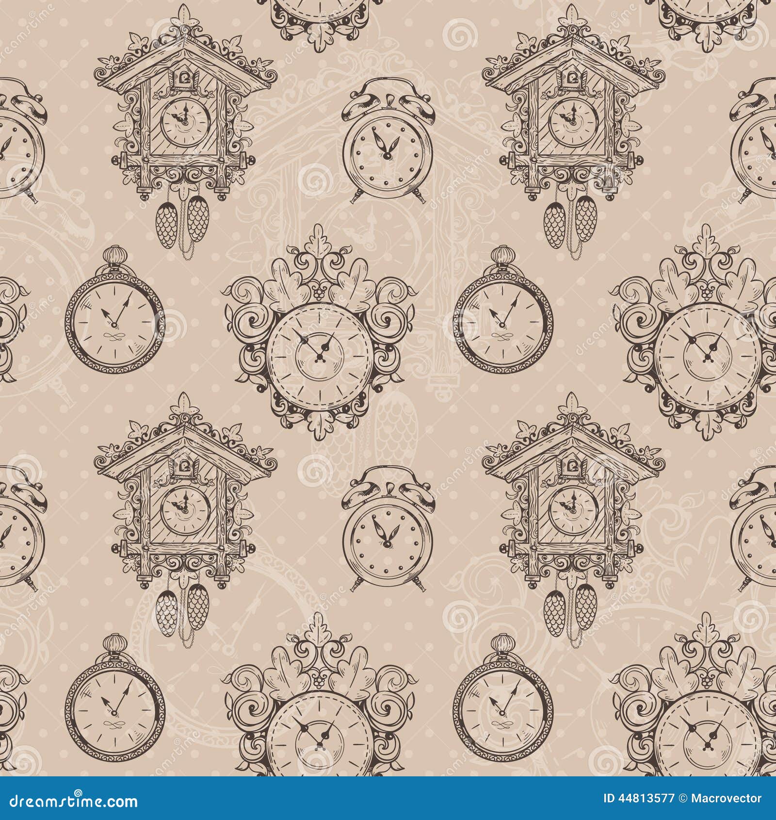 Old Vintage Clock Seamless Pattern Stock Vector - Illustration of ...