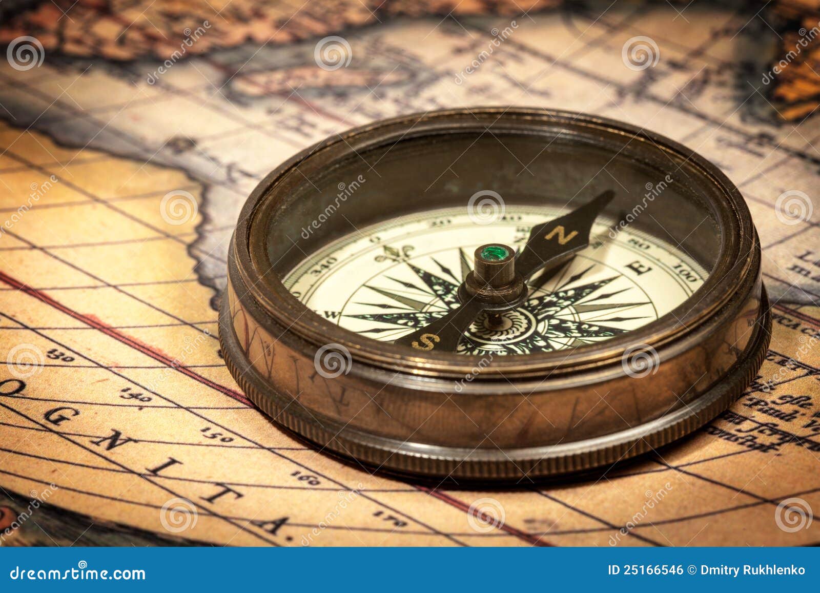 Old Vintage Compass On Ancient Map Royalty Free Stock Image - Image ...