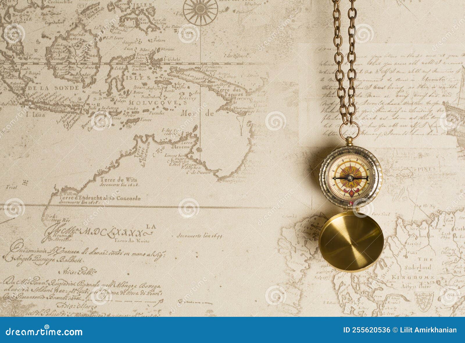 Old Vintage Compass on Map Background Stock Photo - Image of object ...