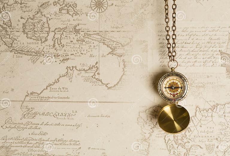 Old Vintage Compass on Map Background Stock Photo - Image of object ...