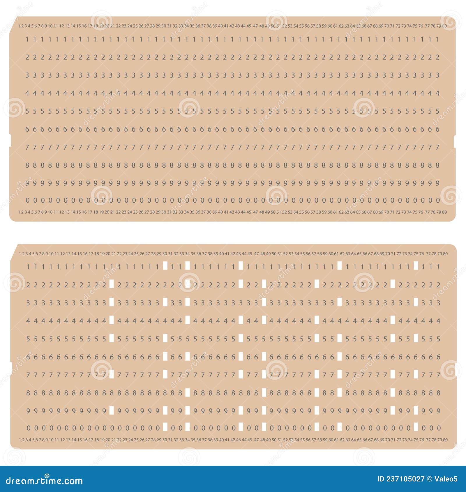 Old Vintage Computer Data Storage. Paper Punched Card Isolated on White ...