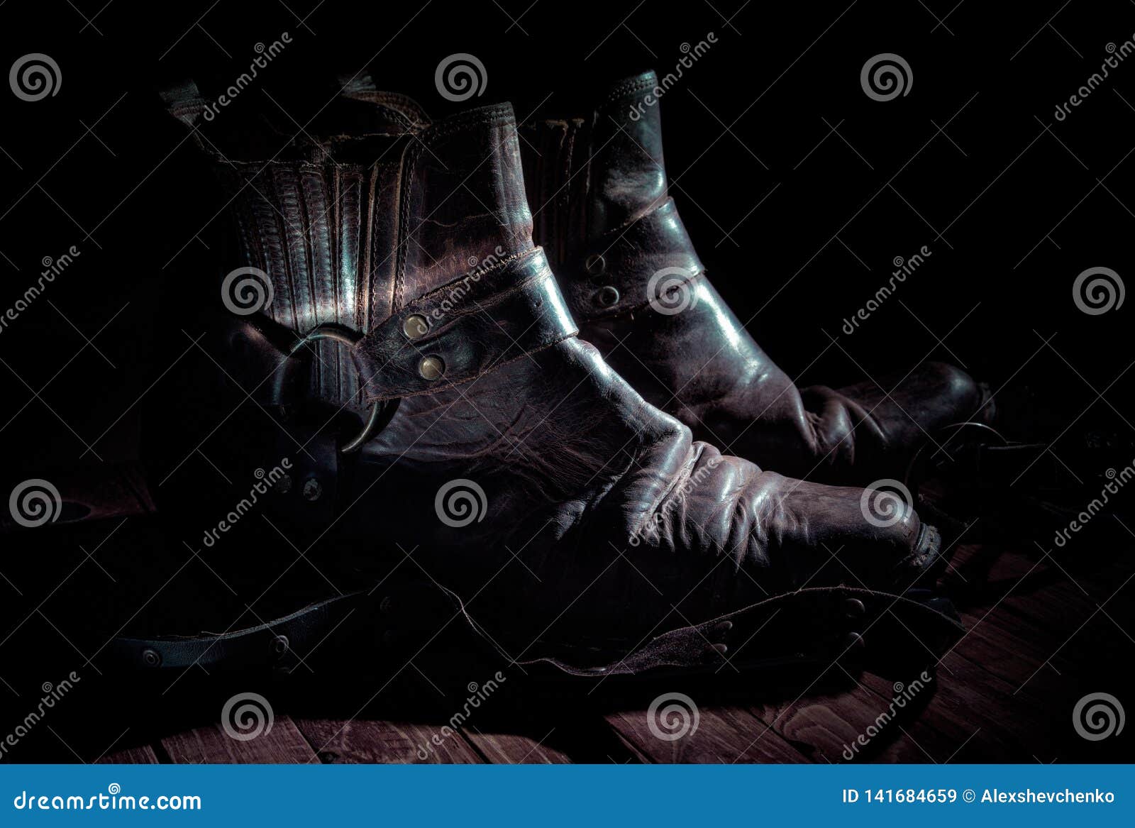 Old Vintage Cowboy Boots in Low Key Stock Image - Image of leather ...