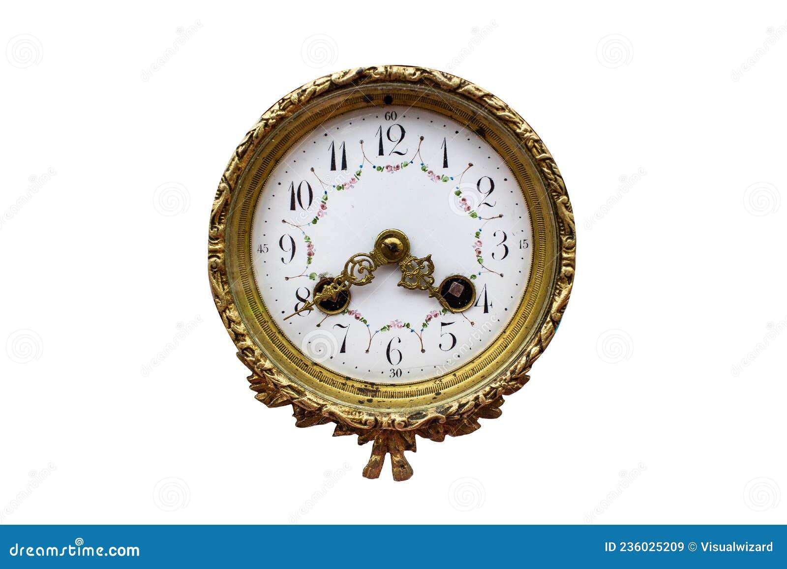 Old Vintage Decorated Gold Analog Clock Face Stock Image - Image of ...