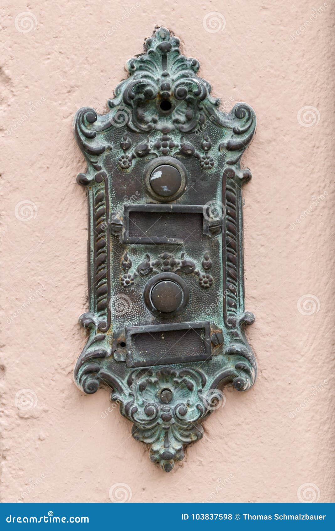 Old Vintage Door Bell with Name Plate Stock Photo - Image of damage ...