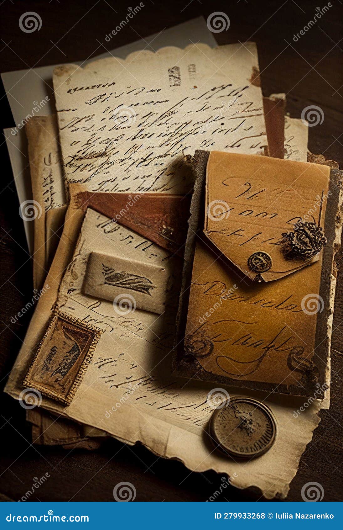 Old Vintage Envelopes with Letters. AI Generated Stock Illustration ...