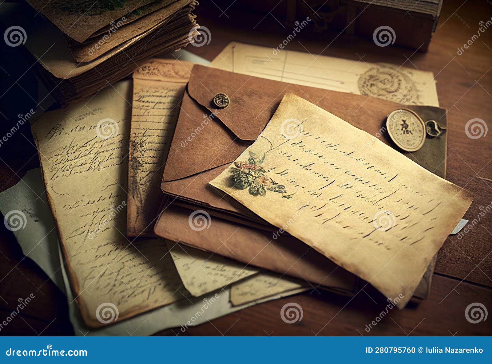Old Vintage Envelopes with Letters. AI Generated Stock Illustration ...
