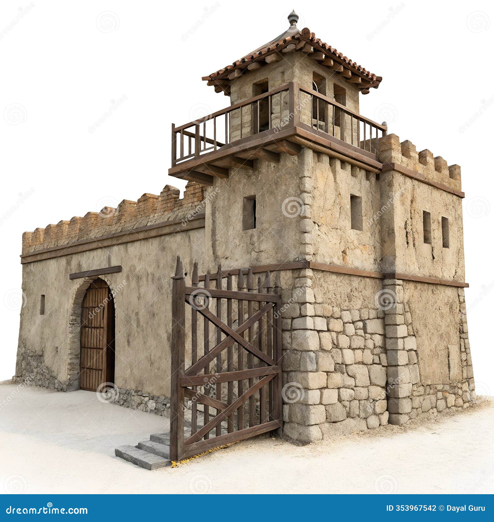 Old Vintage Fort Isolated on White Background Stock Illustration ...