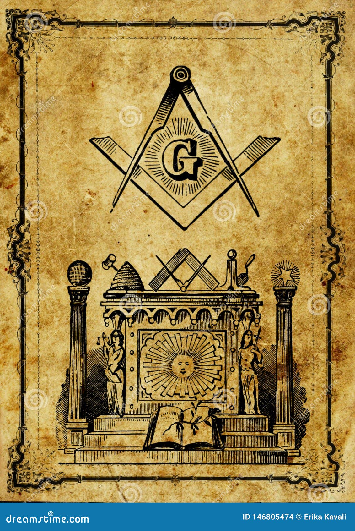 Old Vintage Freemasonry Illustration Stock Illustration - Illustration ...