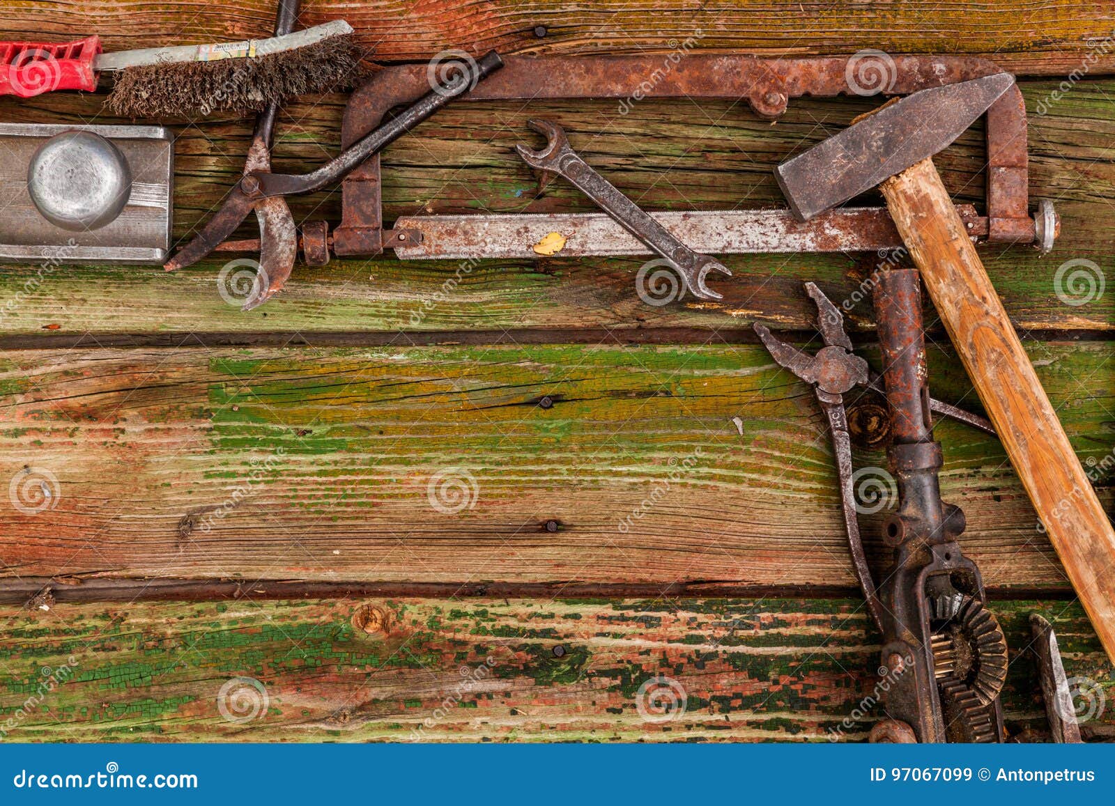 Old Vintage Hand Tools on Wooden Background Stock Image - Image of ...