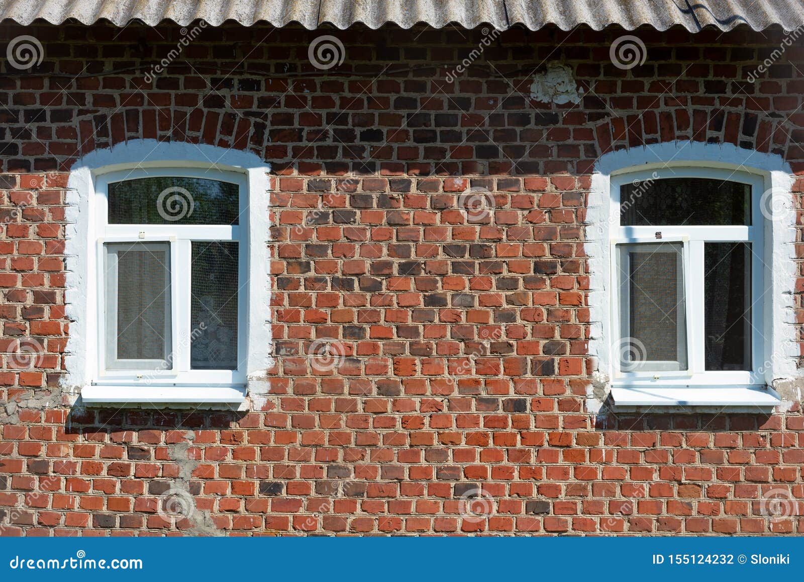 Old Brick Wall with Brick Filled Window Stock Photo - Image of rustic ...