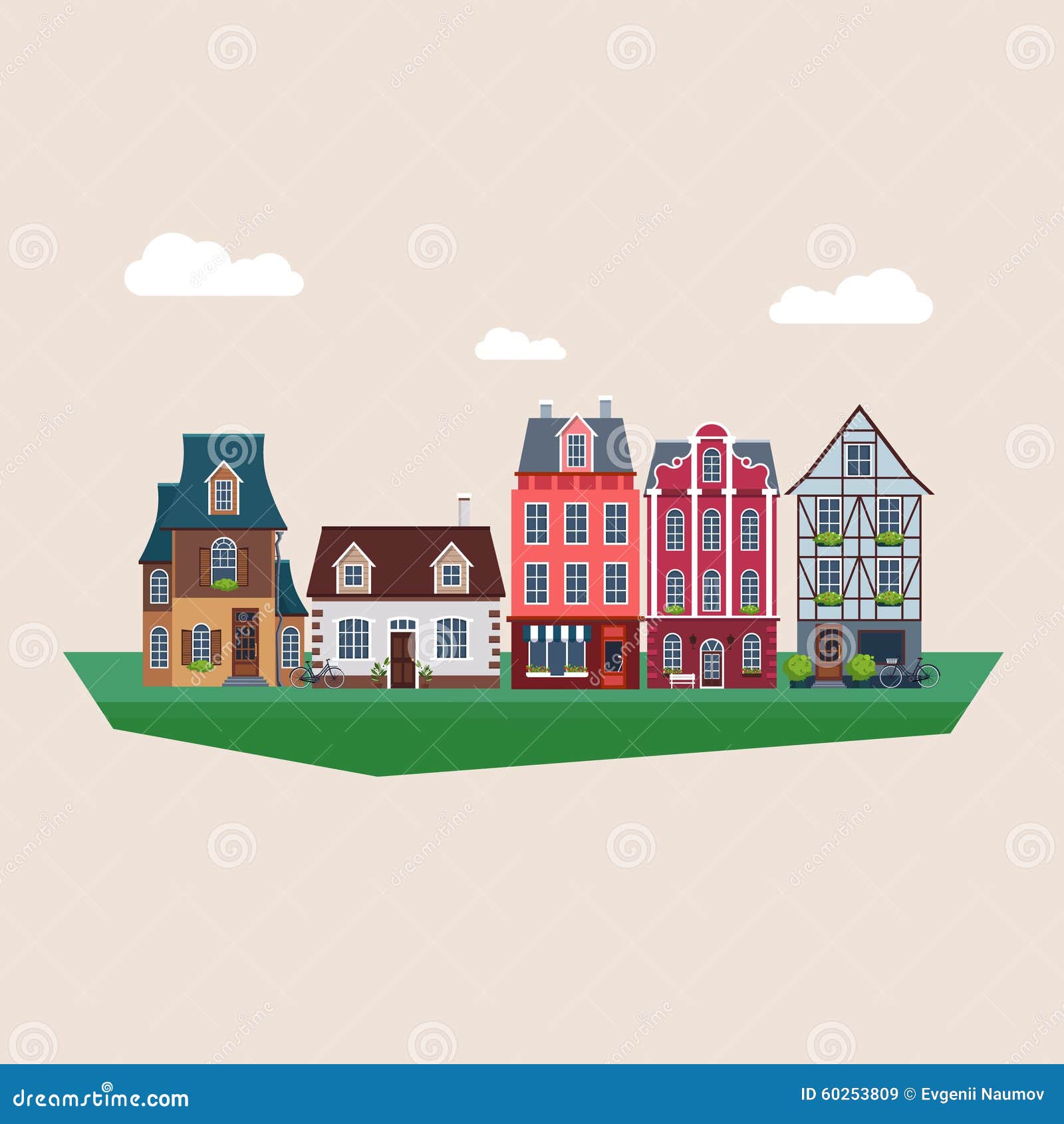 Old Vintage Houses Vector Illustration Stock Vector - Illustration of ...