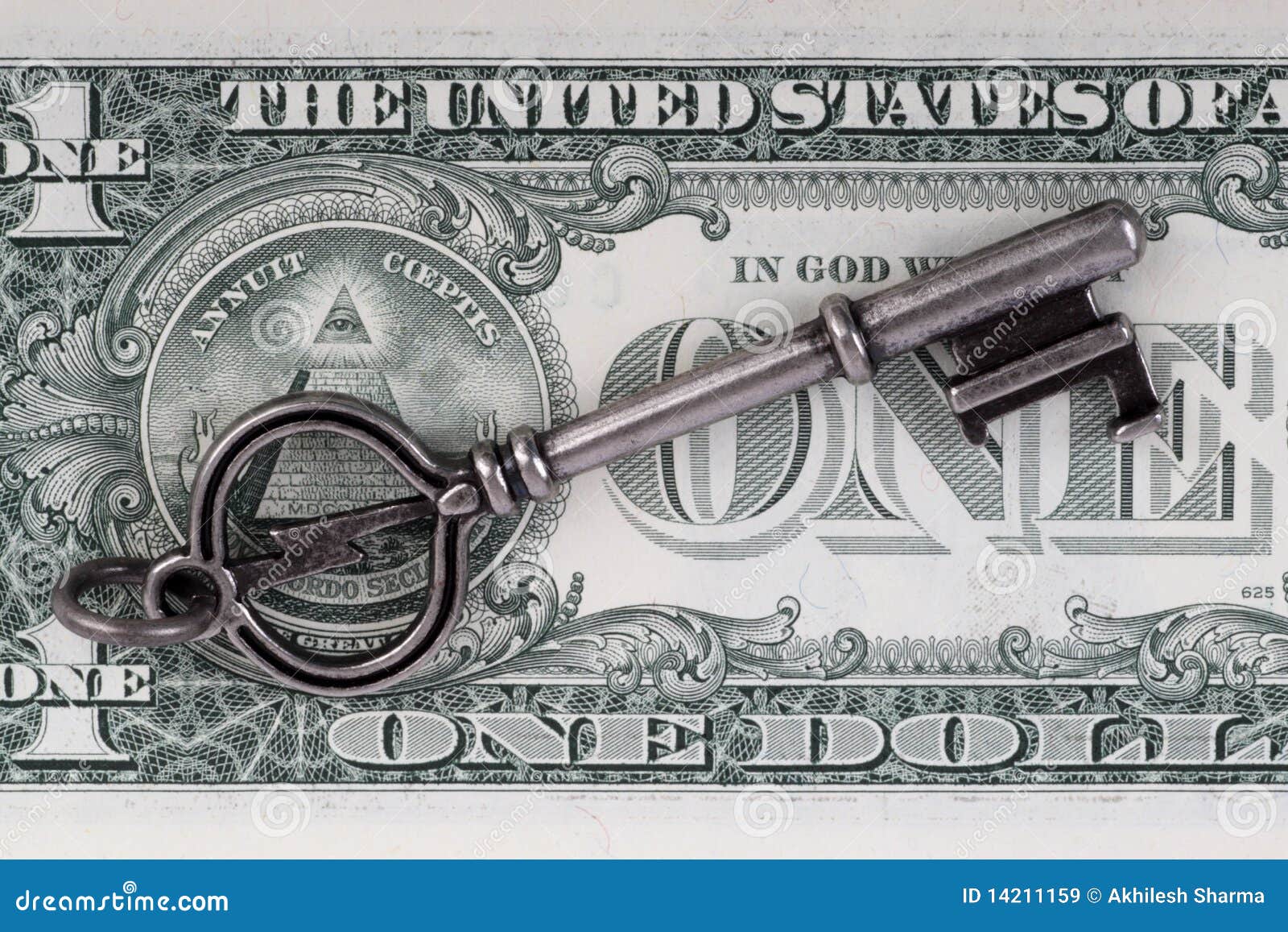 Old vintage key on dollars stock image. Image of open - 14211159