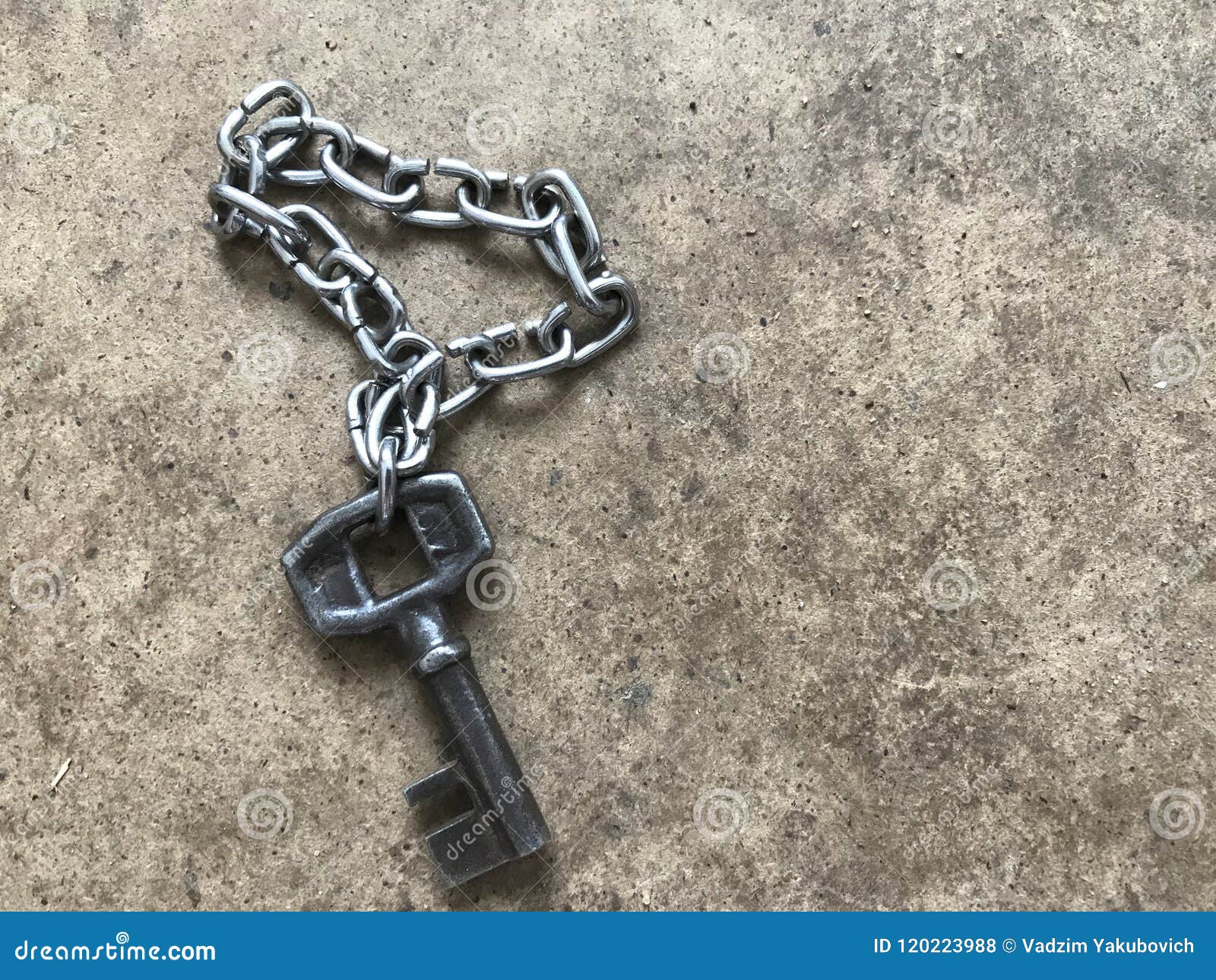 Old Vintage Key from a Padlock. with a Chain. Stock Photo - Image of ...