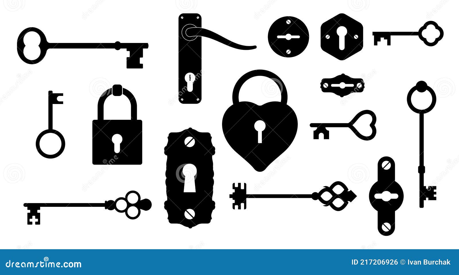 Old Vintage Keys and Locks. Flat Style Vector Illustration Isolated on ...