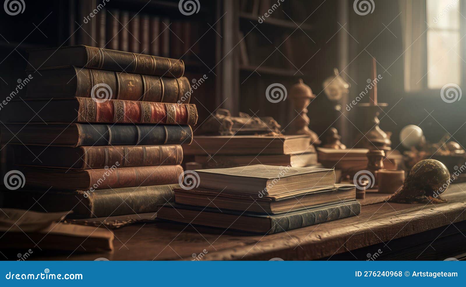 Old Vintage Library Stack of Antique Books. AI Generated Stock ...