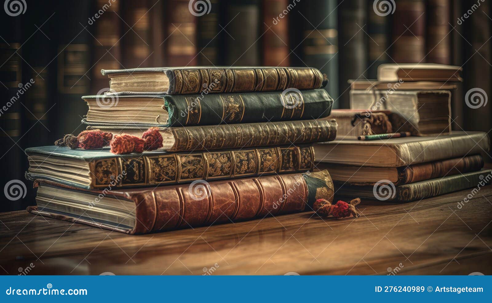 Old Vintage Library Stack of Antique Books. AI Generated Stock ...
