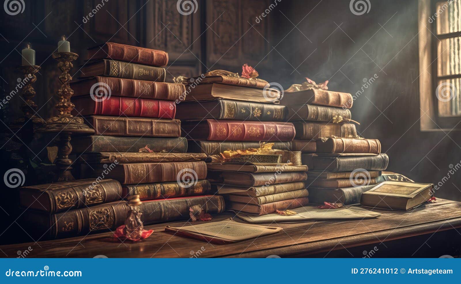 Old Vintage Library Stack of Antique Books. AI Generated Stock Photo ...